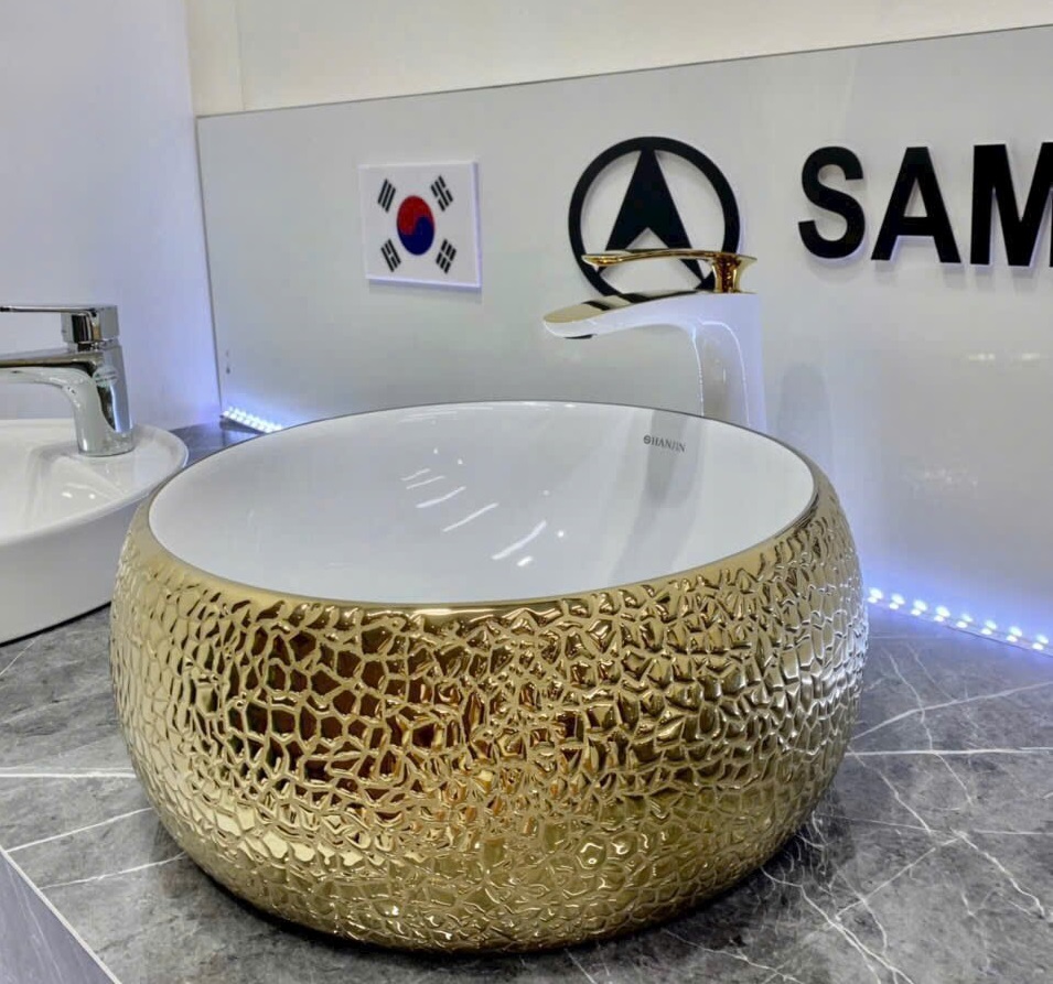 Chậu rửa lavabo đặt bàn pha lê màu ghi HANJIN HJ-40CR , chau-rua-mat-mau-den,chau-dat-ban-mau ...